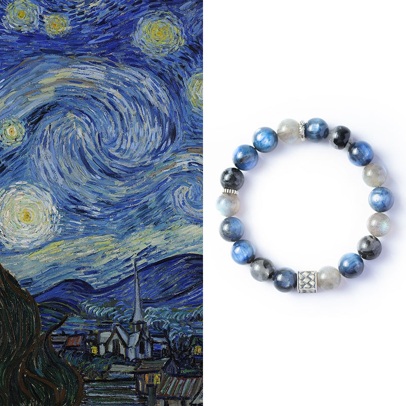 “Van Gogh’s Starry Night” Bracelet | Blue Rutilated Quartz & Moonstone ...